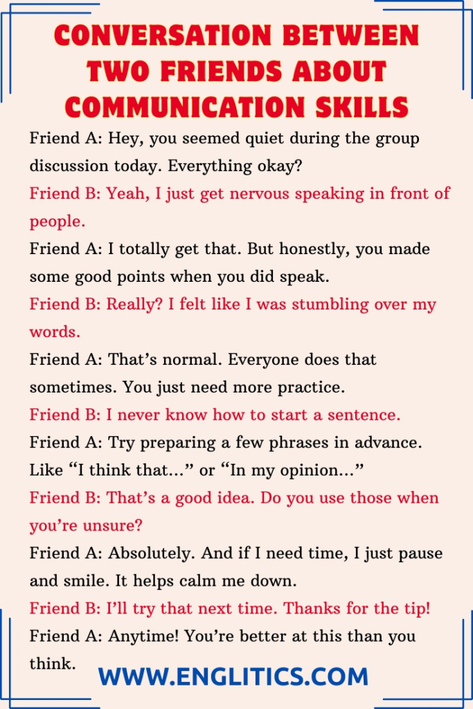 Conversation Between Two Friends About Communication Skills