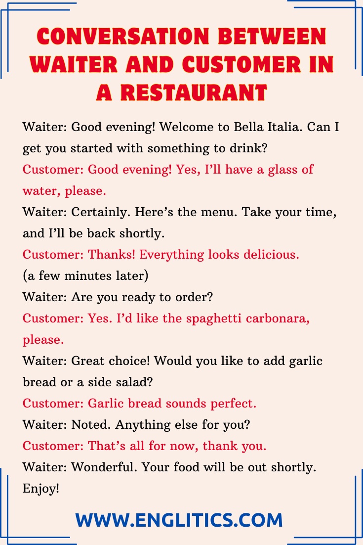 Conversation Between Waiter and Customer in a Restaurant