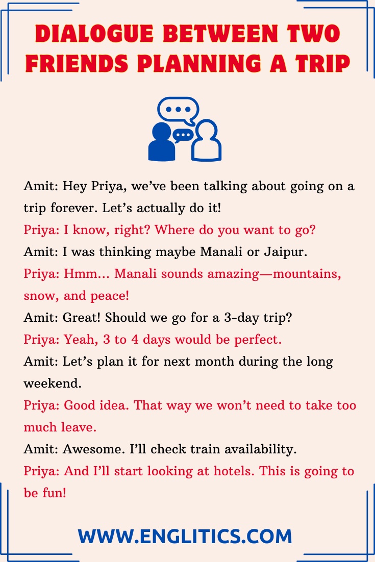 Dialogue Between Two Friends Planning A Trip