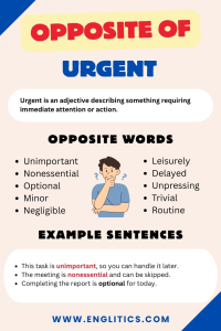 Opposite of Urgent: Antonyms Showing No Rush with Examples